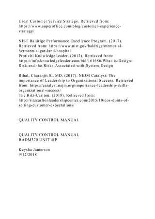DHL Quality Control Manual Quality Management (BADM370).docx ...
