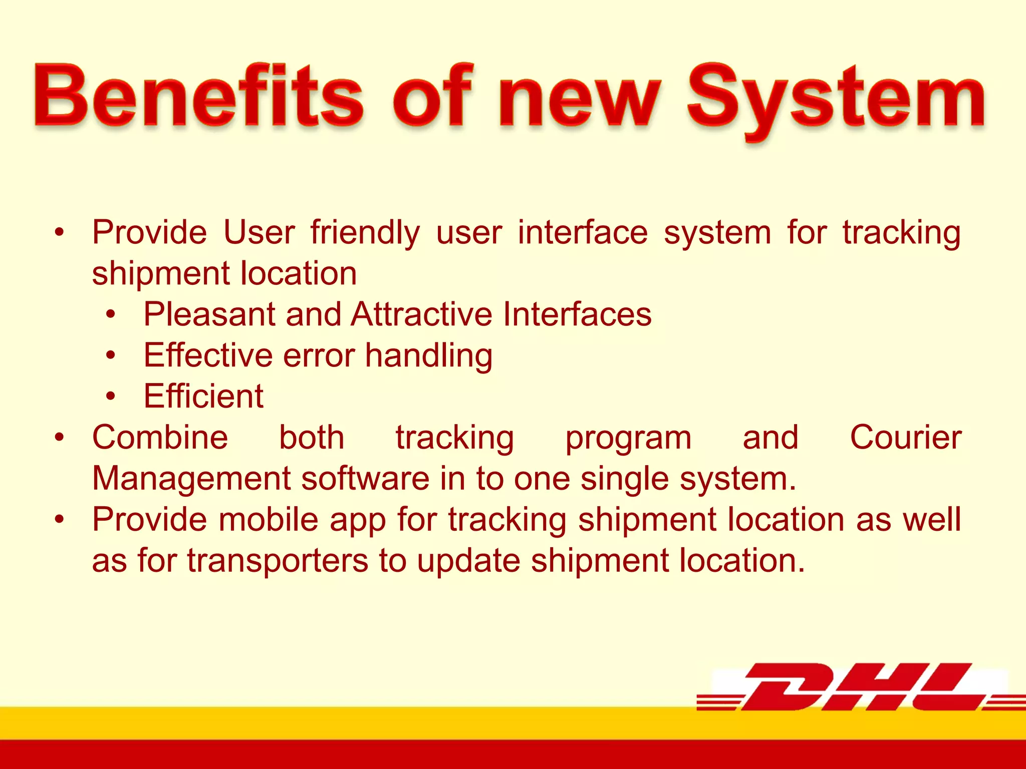 Courier Management System(Dhl software documentation) | PDF