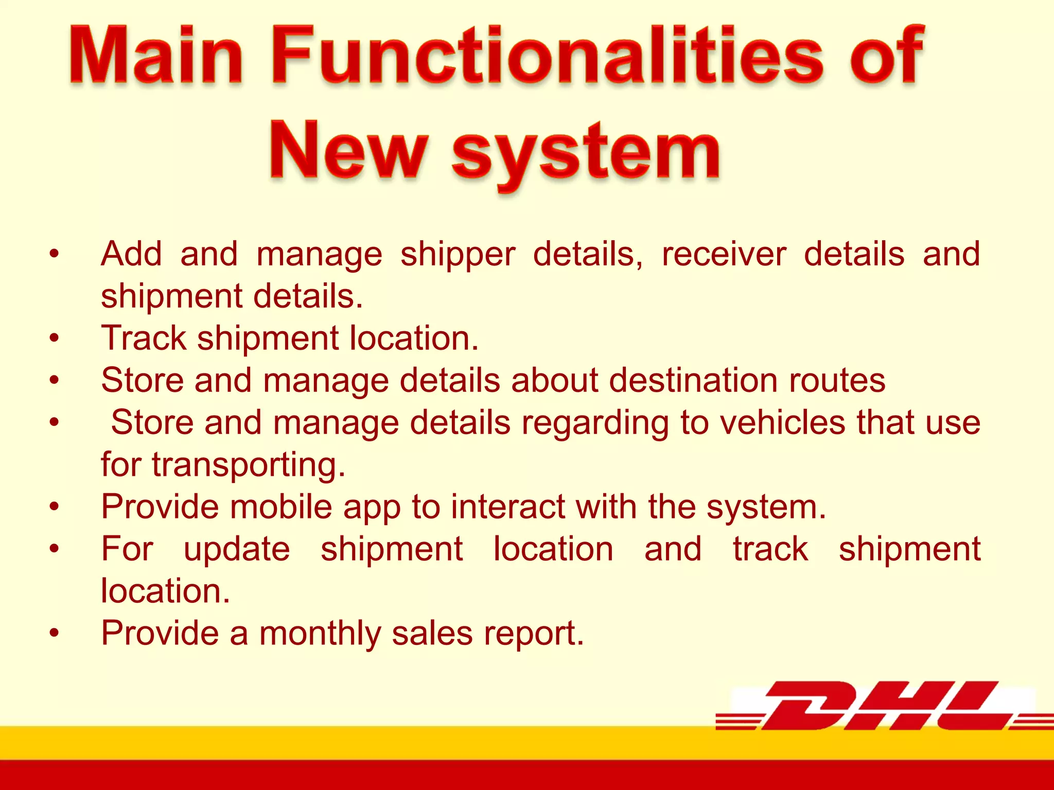 Courier Management System(Dhl software documentation) | PDF