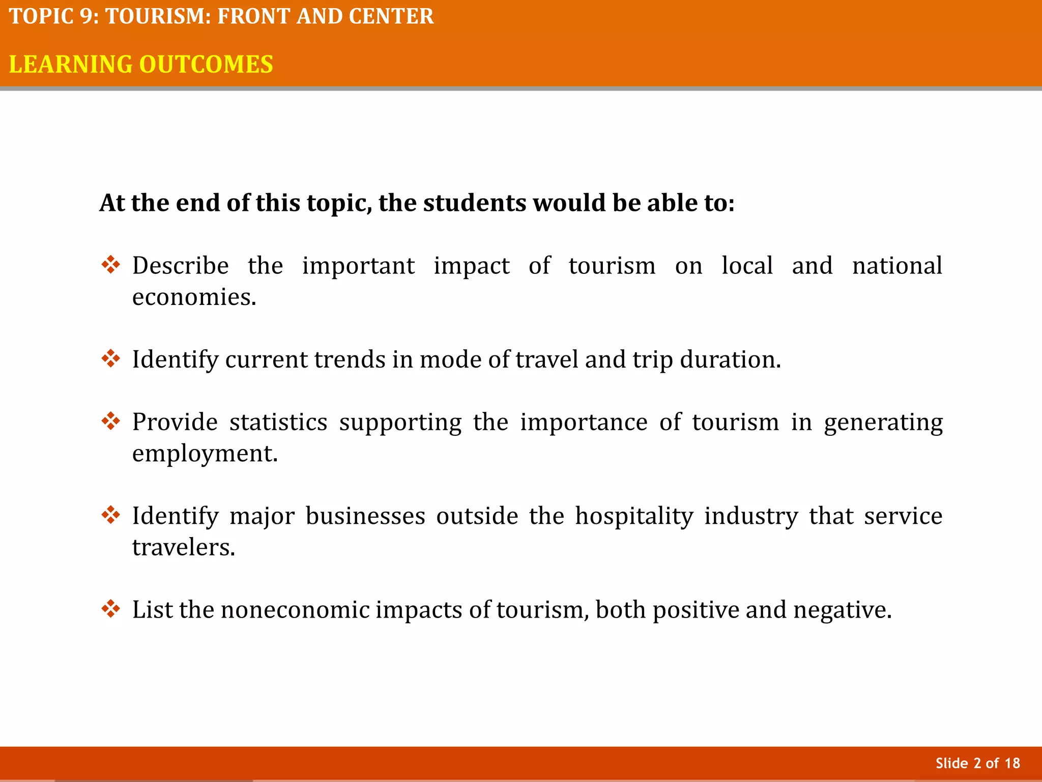 Intro to Hospitality Industry - Unit 9 | PPT