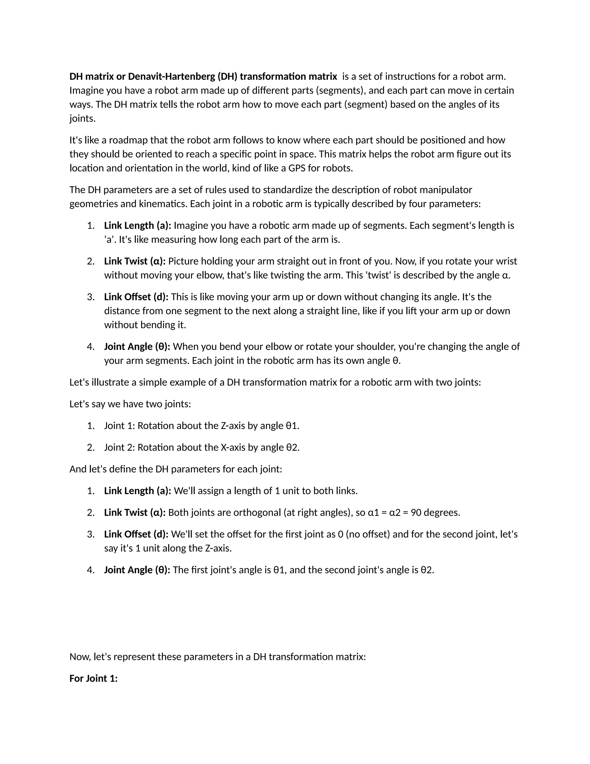 DH matrix or Denavit for robotics and its applications | DOCX