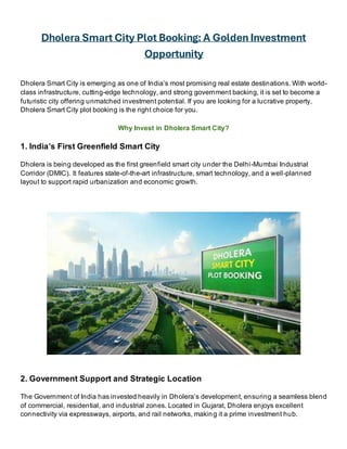 Dholera Smart City Plot Booking: A Golden Investment Opportunity | PDF