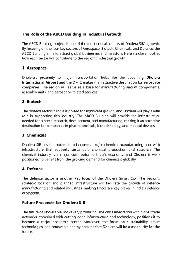Dholera Smart City Investment: ABCD Building Dholera SIR | PDF