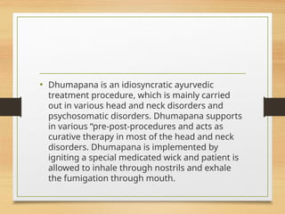 dhoompana and its applied asoect in ayurveda | PPTX