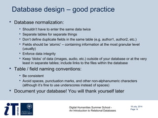DHOxSS 2014 - Introduction to Relational Databases | PPT