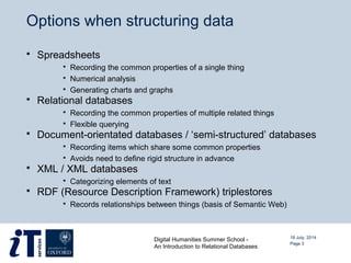 DHOxSS 2014 - Introduction to Relational Databases | PPT