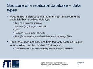 DHOxSS 2014 - Introduction to Relational Databases | PPT