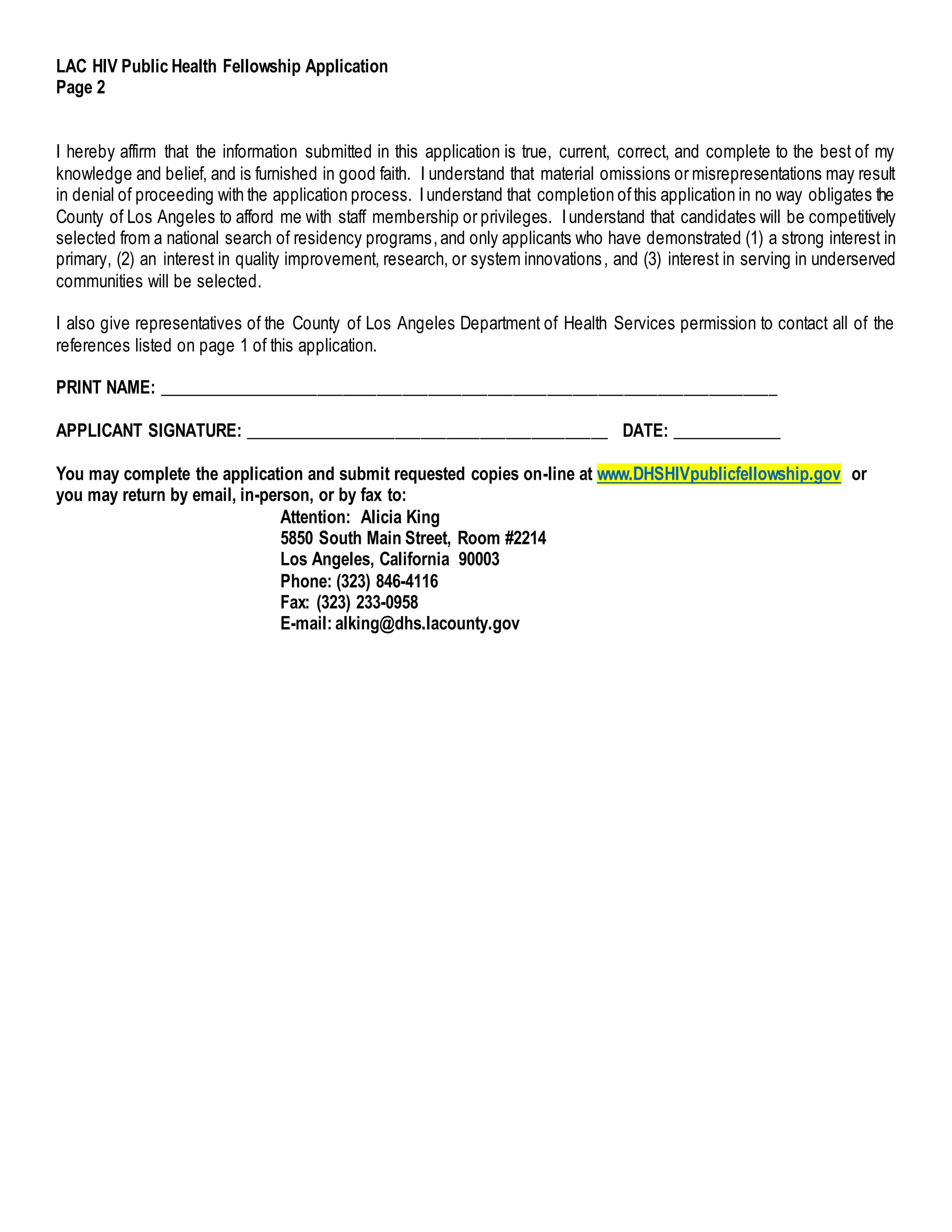 LA County HIV Public Health Fellowship Program Application Form | DOCX