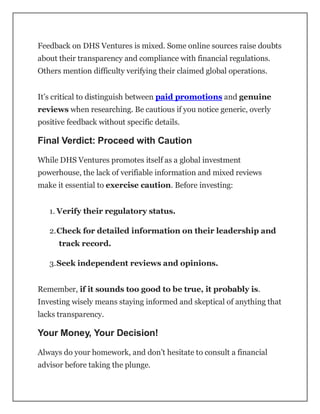 DHS Ventures: Is DHS Ventures Legit Uncovering the Truth || Fernando ...