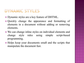 Dhtml | PPTX | Web Design and HTML | Internet