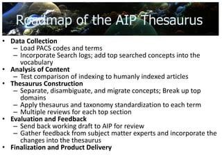 Developing the AIP Thesaurus: The Platform for an Ontology | PPT