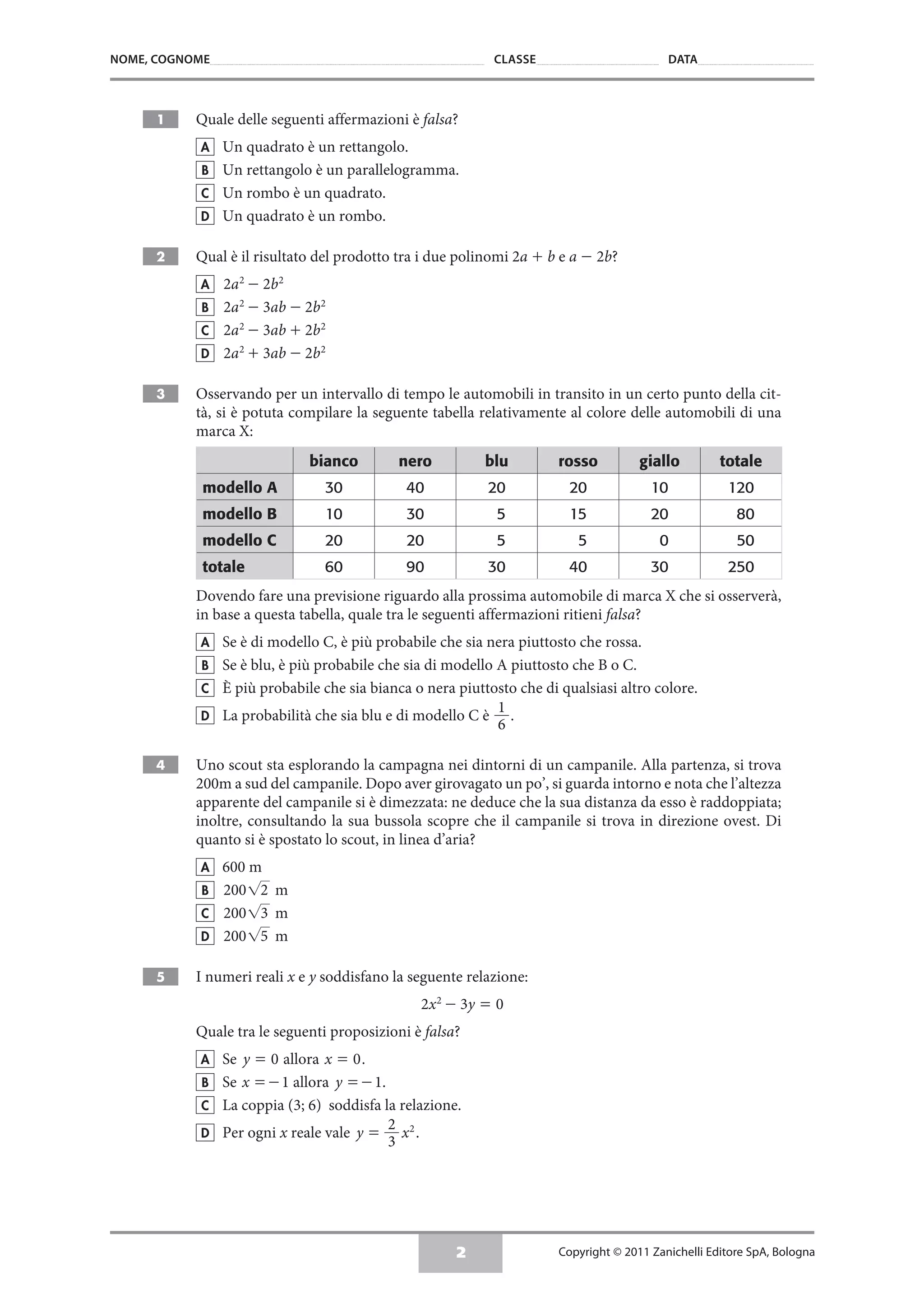 Matematica 2simulazione provainvalsi_biennio_zanichelli | PDF