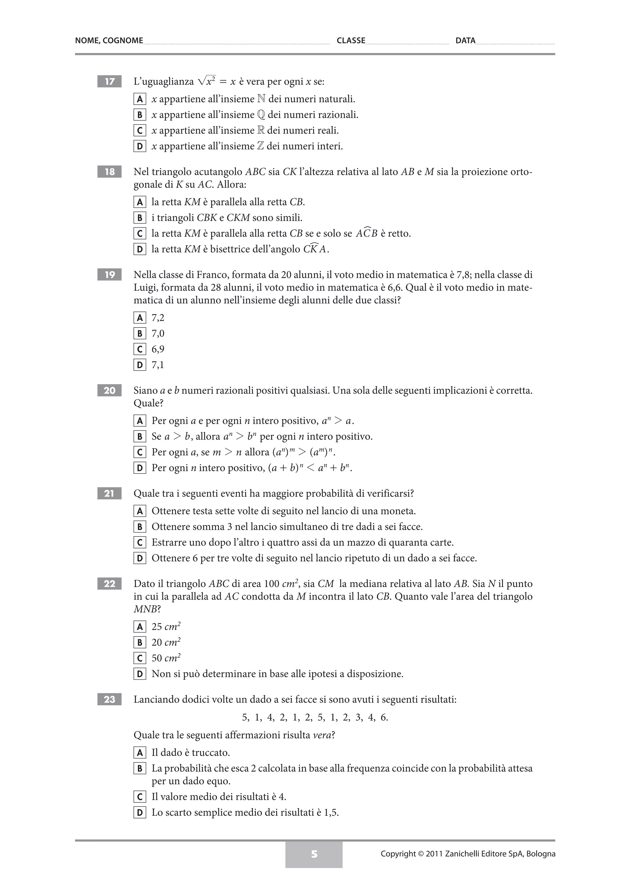 Matematica 2simulazione provainvalsi_biennio_zanichelli | PDF