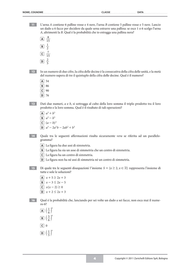 Matematica 2simulazione provainvalsi_biennio_zanichelli | PDF