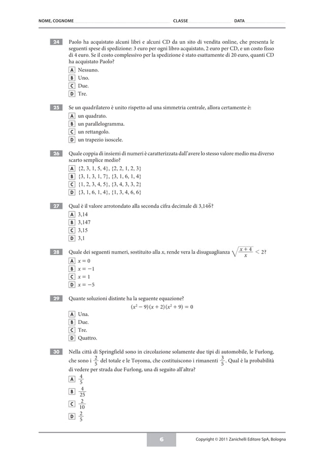 Matematica 2simulazione provainvalsi_biennio_zanichelli | PDF