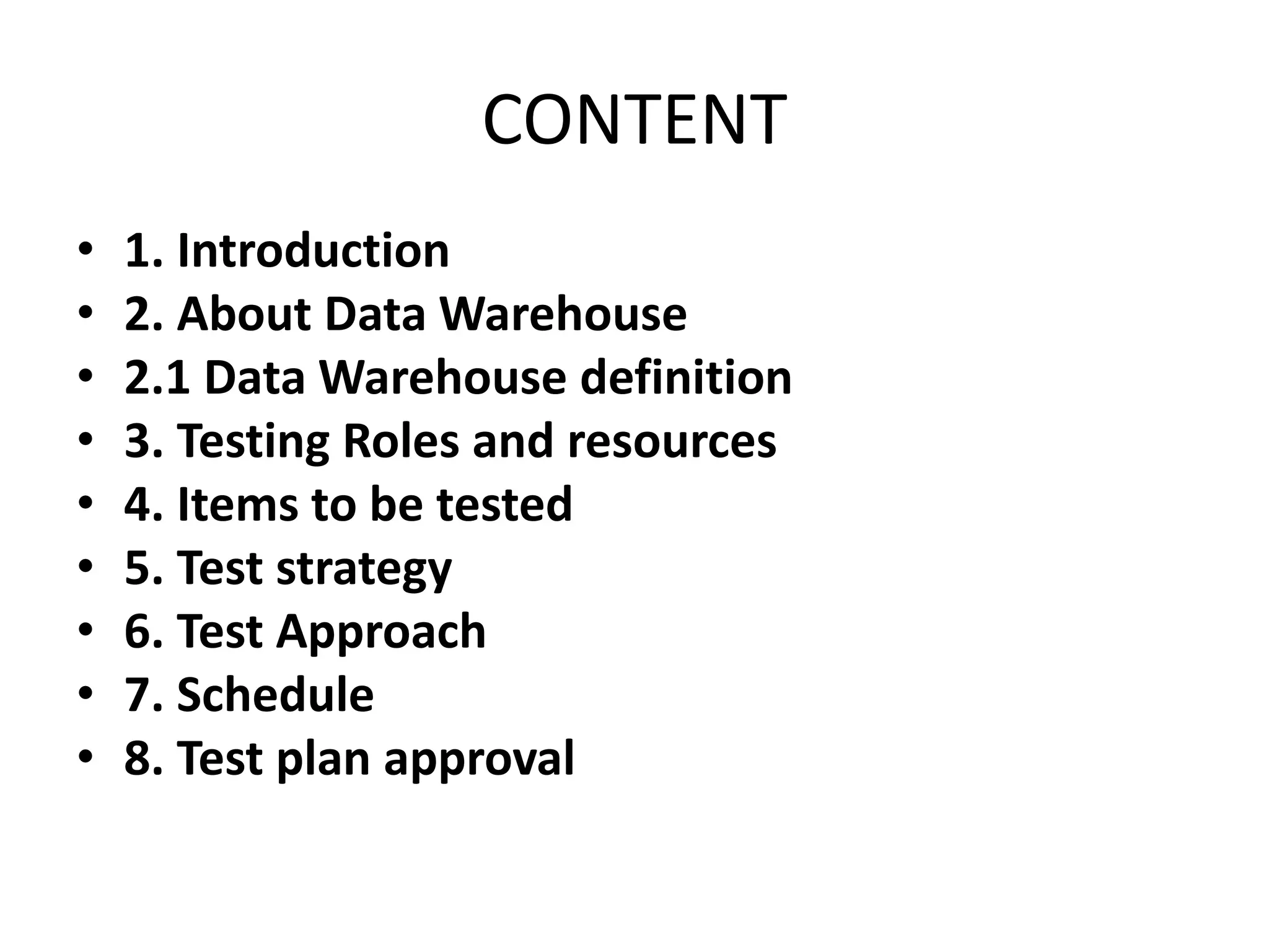 DATA WAREHOUSE -- ETL testing Plan | PPTX
