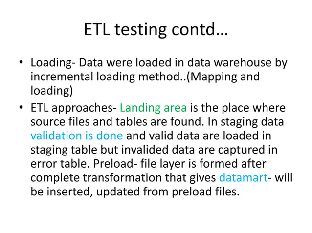 DATA WAREHOUSE -- ETL testing Plan | PPTX