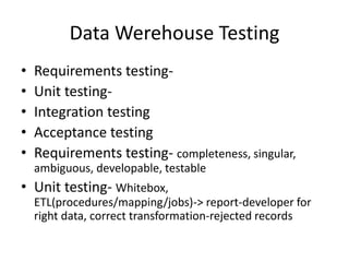 DATA WAREHOUSE -- ETL testing Plan | PPTX