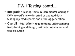DATA WAREHOUSE -- ETL testing Plan | PPTX