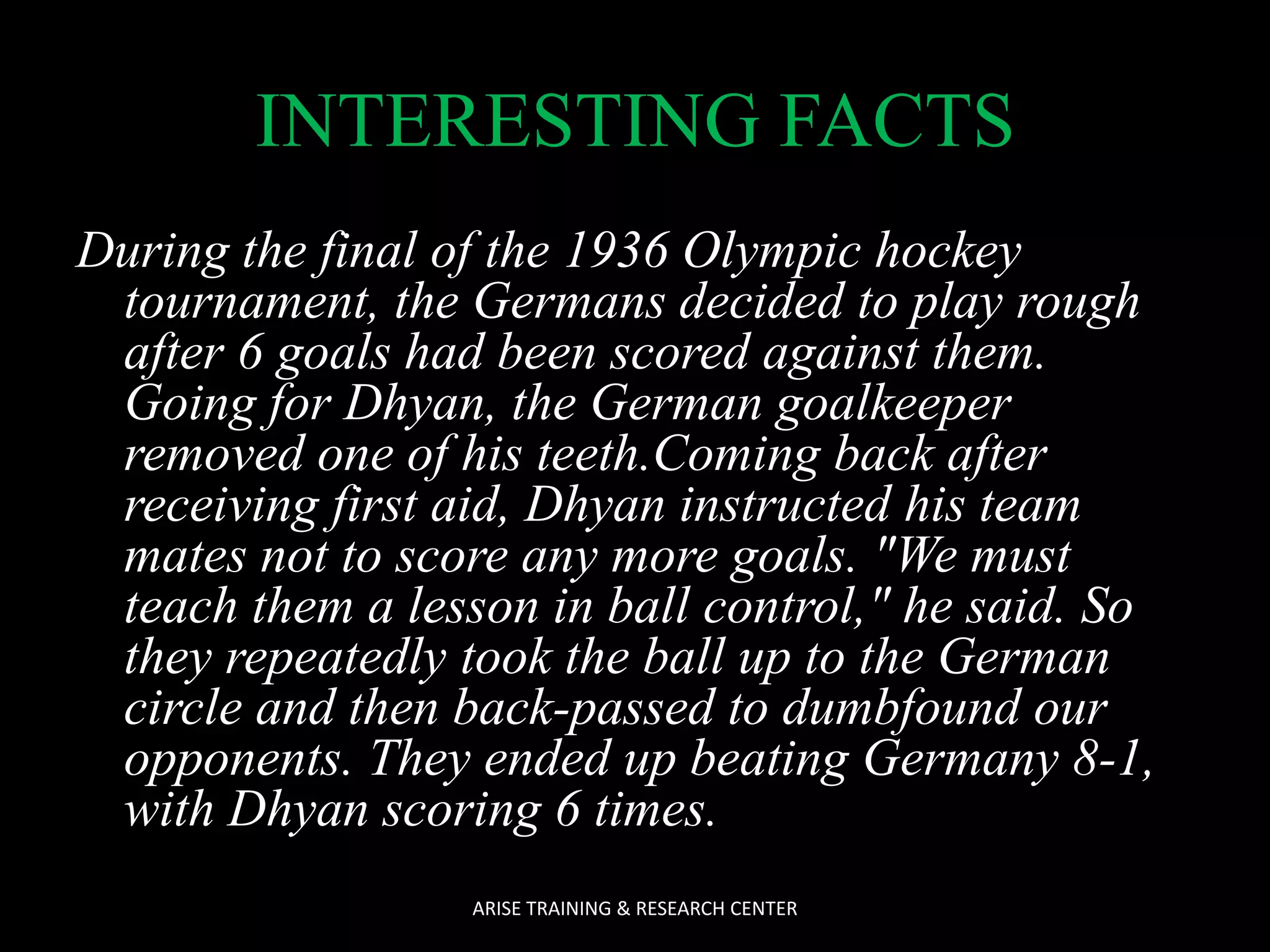 Dhyan chand - INDIAN HOCKEY PLAYER - Hitler saluted | PPT