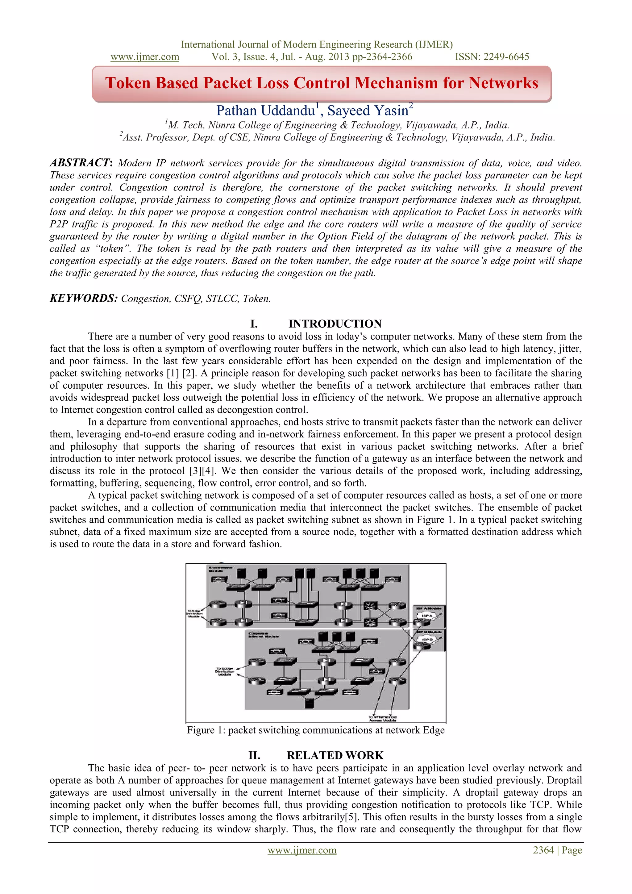 Token Based Packet Loss Control Mechanism for Networks | PDF