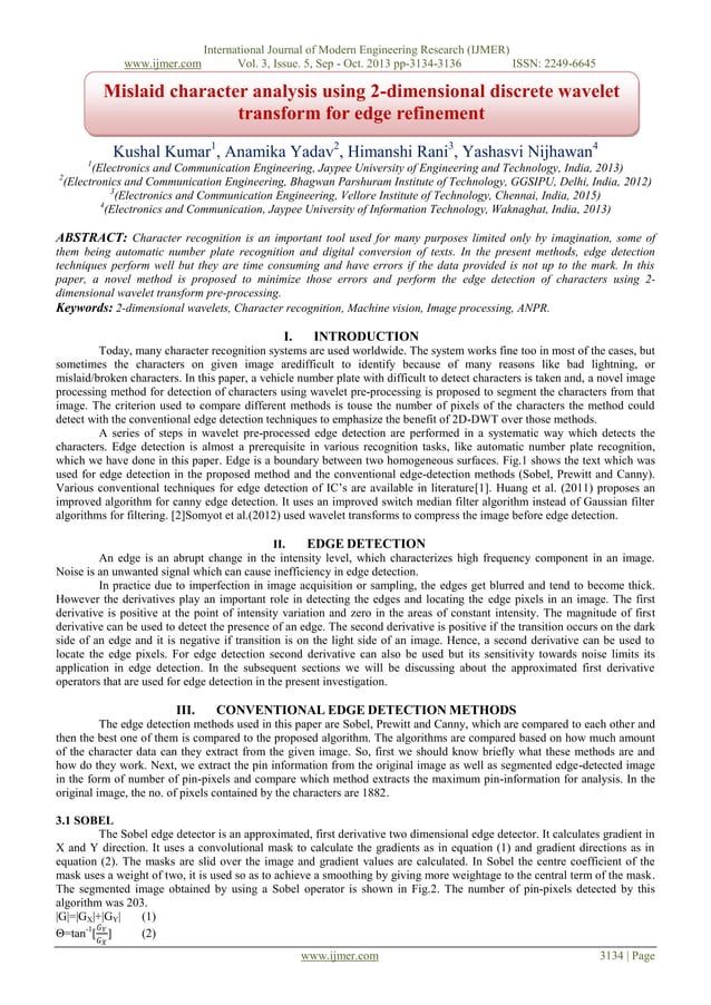 Mislaid character analysis using 2-dimensional discrete wavelet transform for edge refinement | PDF