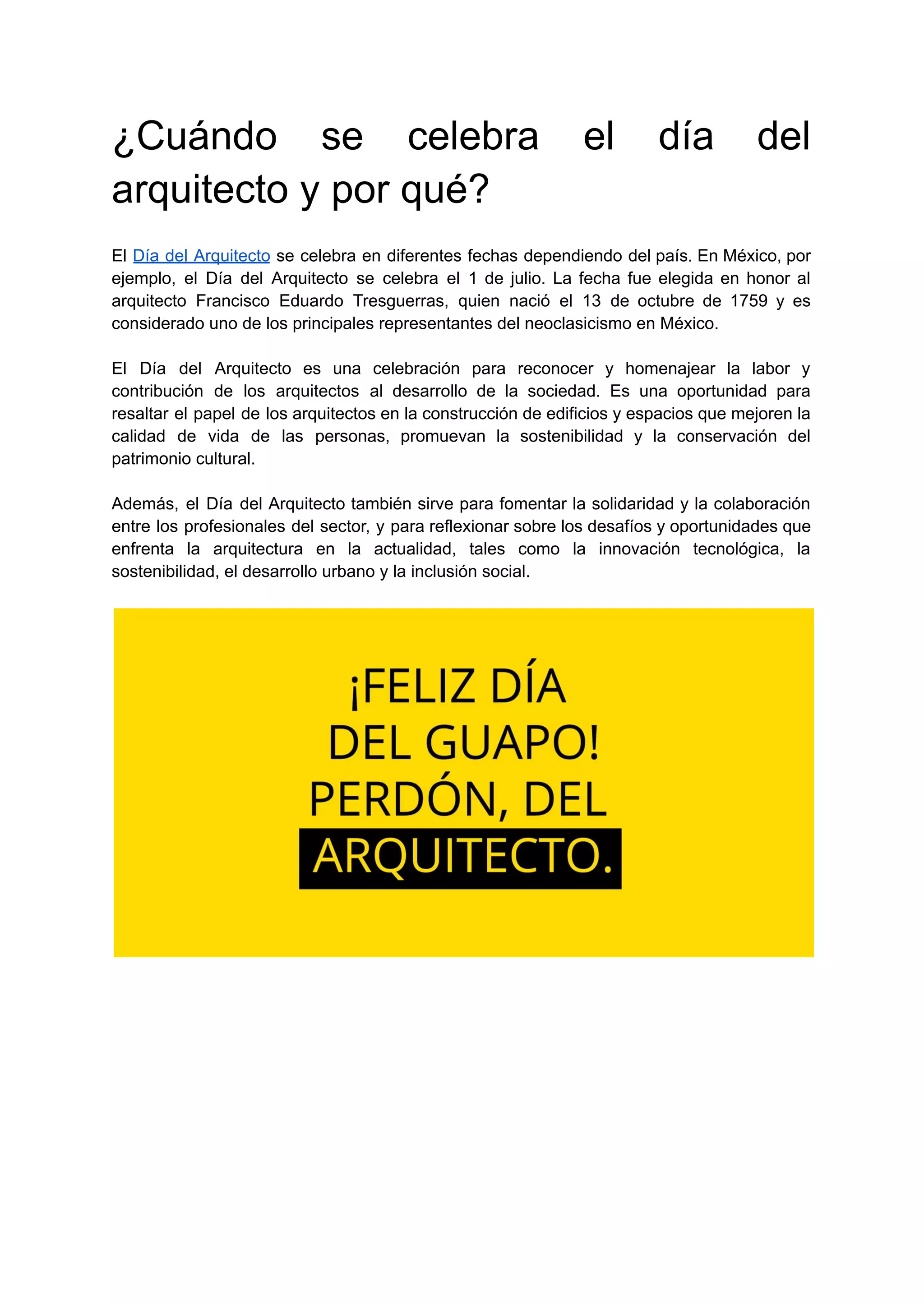 Dia del Arquitecto: Cuando se celebra | PDF