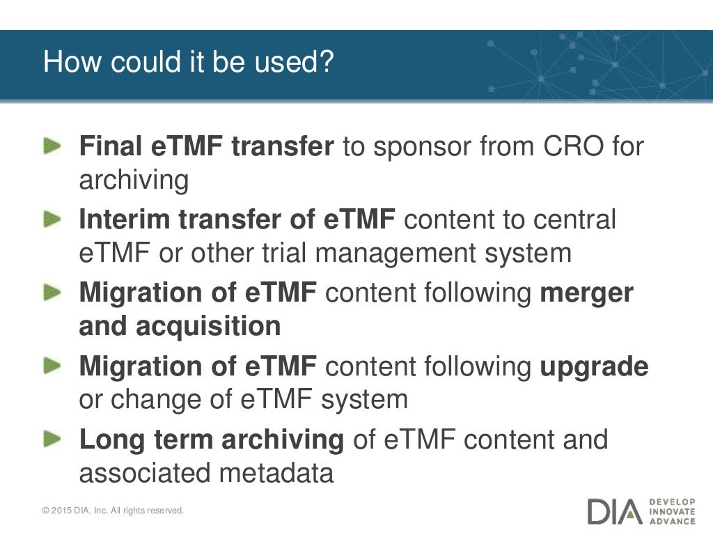 Initiative for an eTMF Exchange Mechanism from the TMF Reference Model