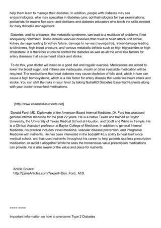 Learn to Control Your Diabetes Effectively | PDF