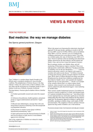 Diabetes bad medicine 2013 bmj | PDF