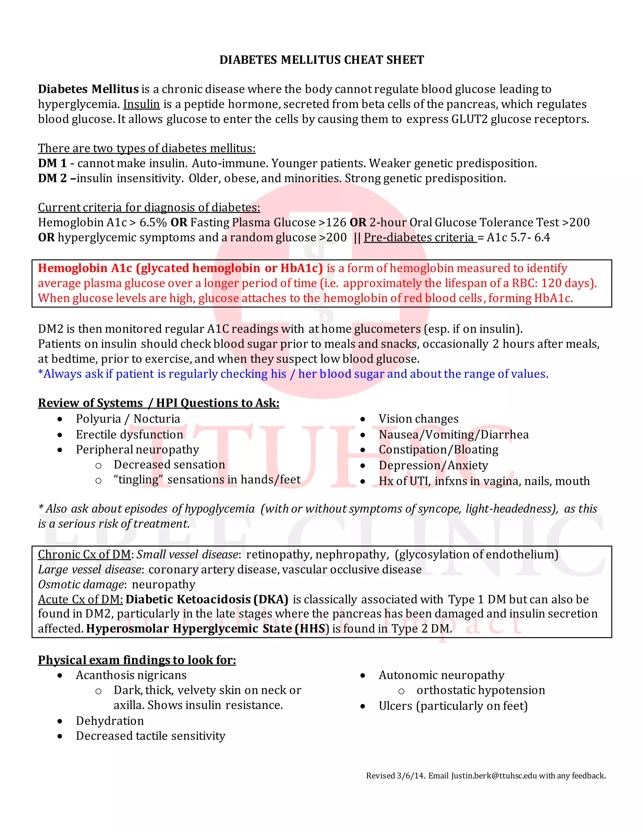 Diabetes - Medical Student Cheat Sheet | DOCX