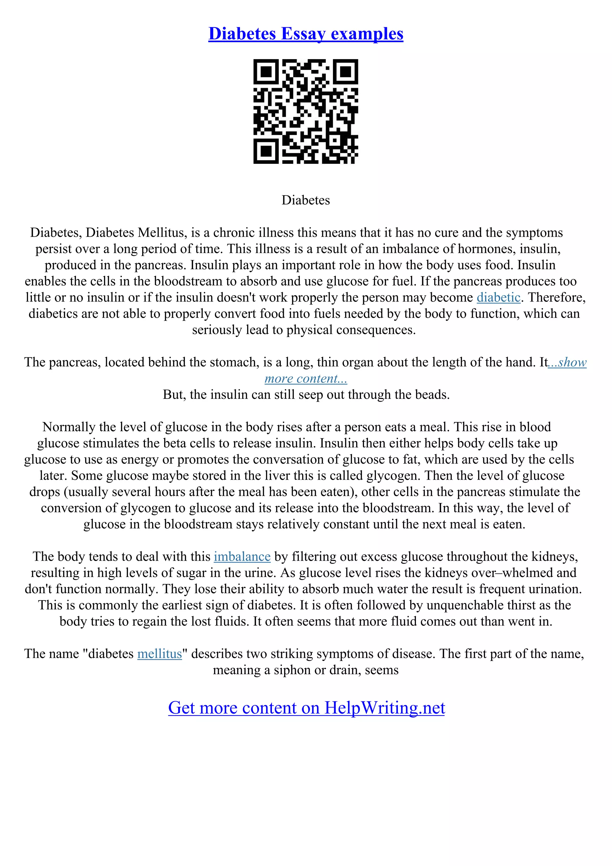 Diabetes Essay Conclusion | PDF