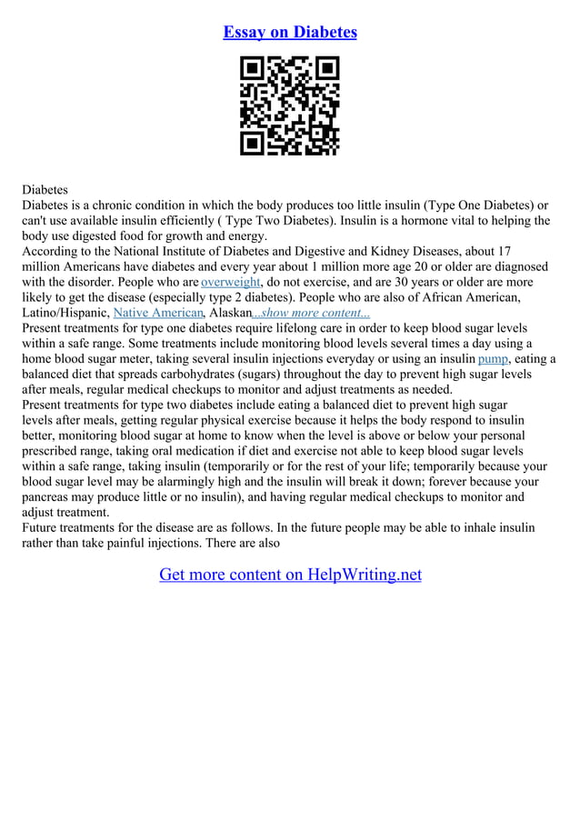 Diabetes Essay Conclusion | PDF | Diabetes | Diseases and Conditions