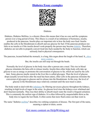 Diabetes Essay Conclusion | PDF
