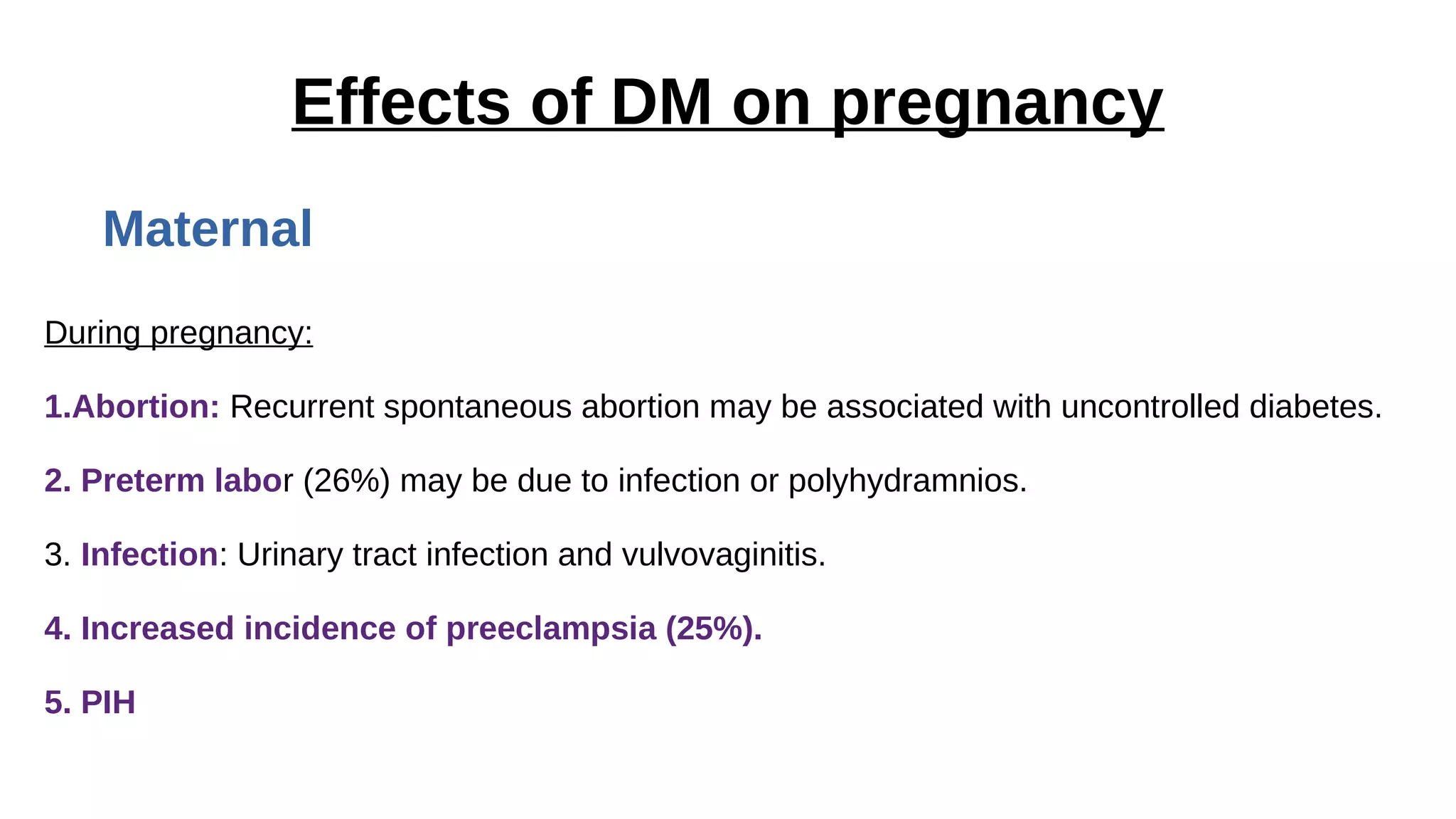 Diabetes in pregnancy-overt diabetes: type I DM, type II DM,Gestational ...