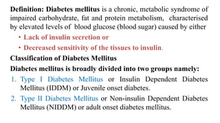 Diabetes Mellitus and Investigations notest for Bsc Nursing students.pdf