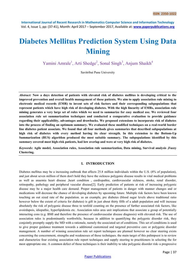 Diabetes Mellitus Prediction System Using Data Mining | PDF