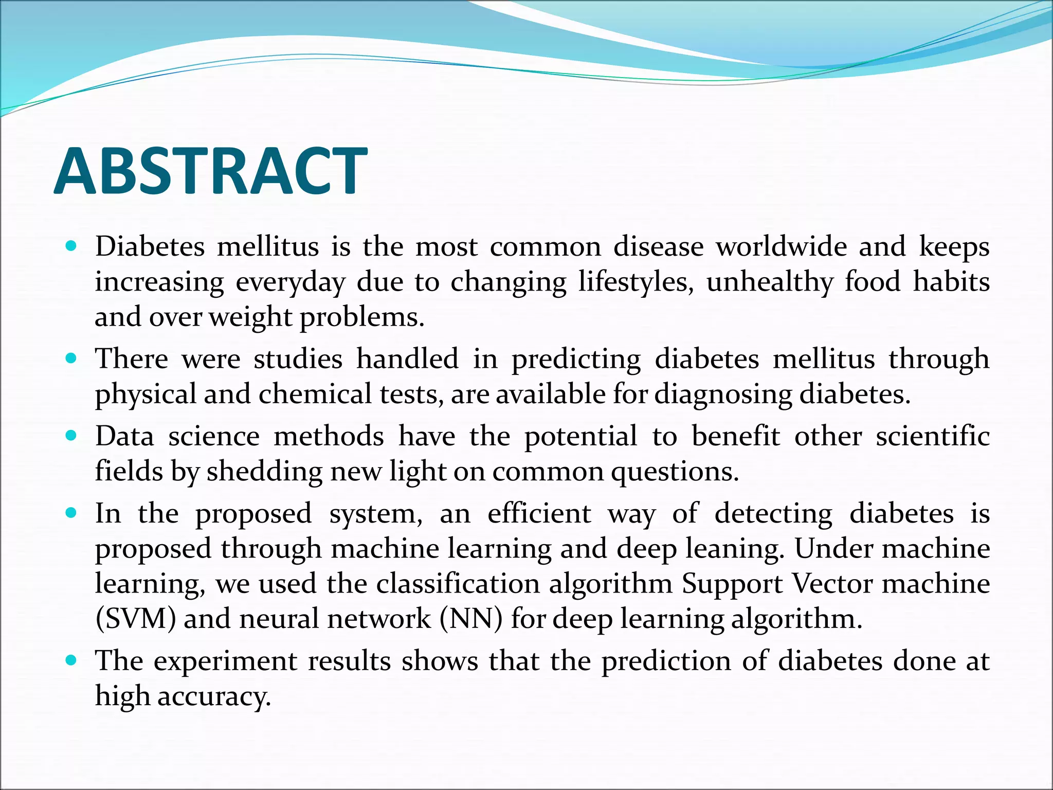 Diabetes prediction using machine learning | PPT
