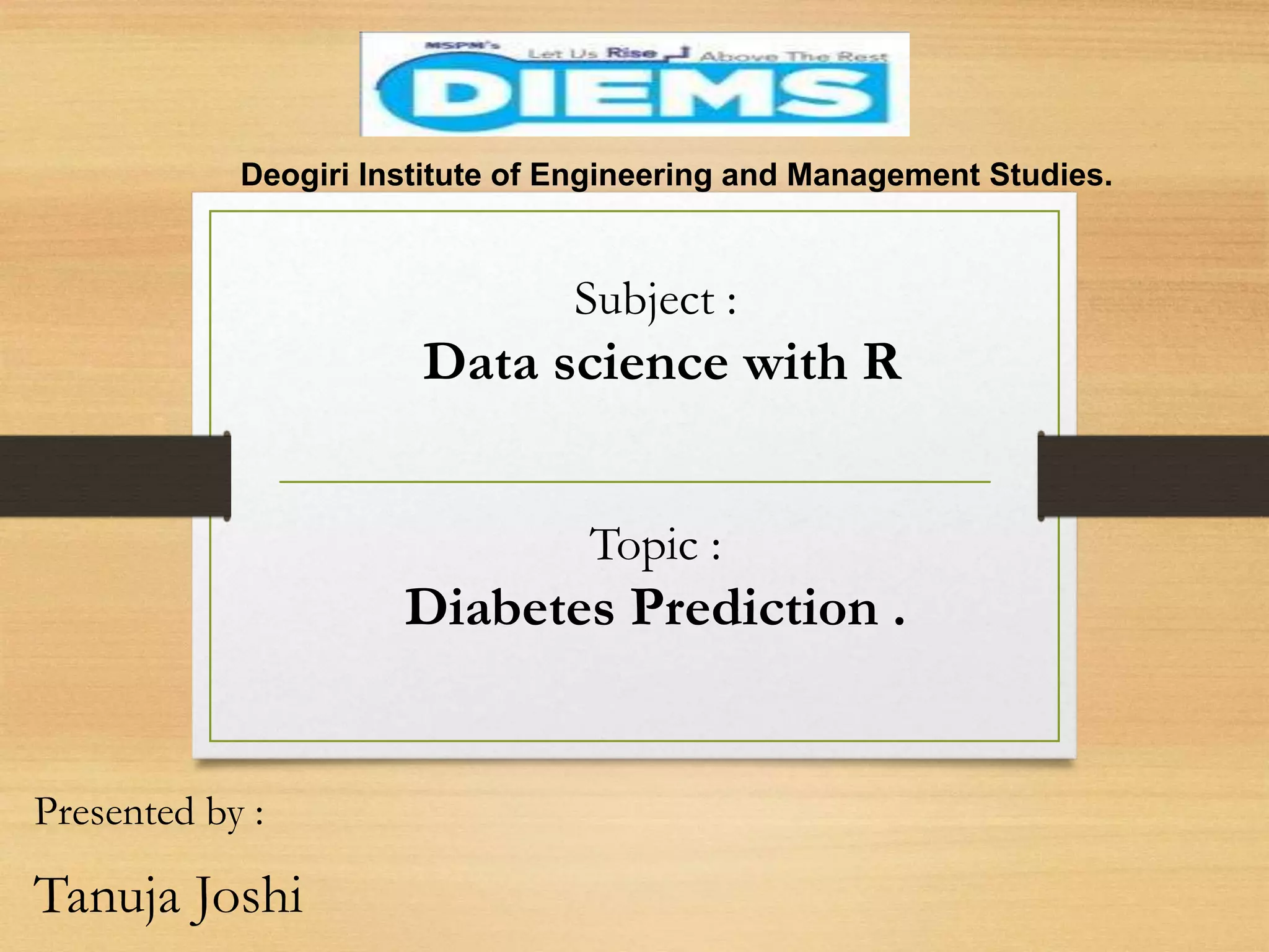 Diabetes prediction with r(using knn) | PPTX