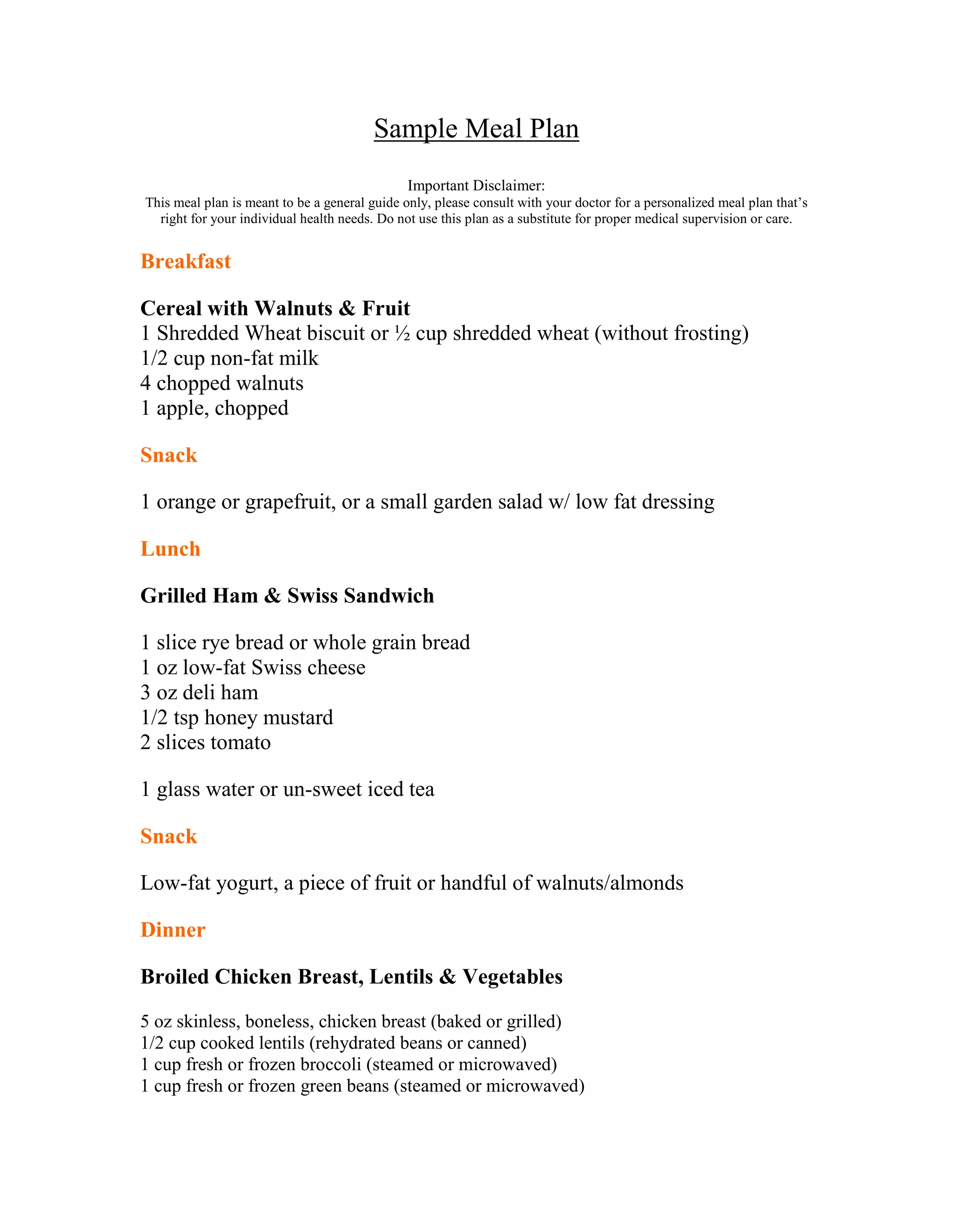 Diabetic menu plan | PDF