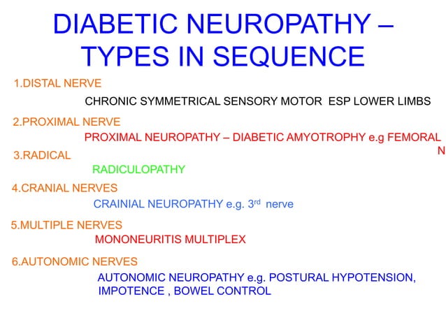 DIABETIC NEUROPATHY – TYPES IN SEQUENCE | PPT