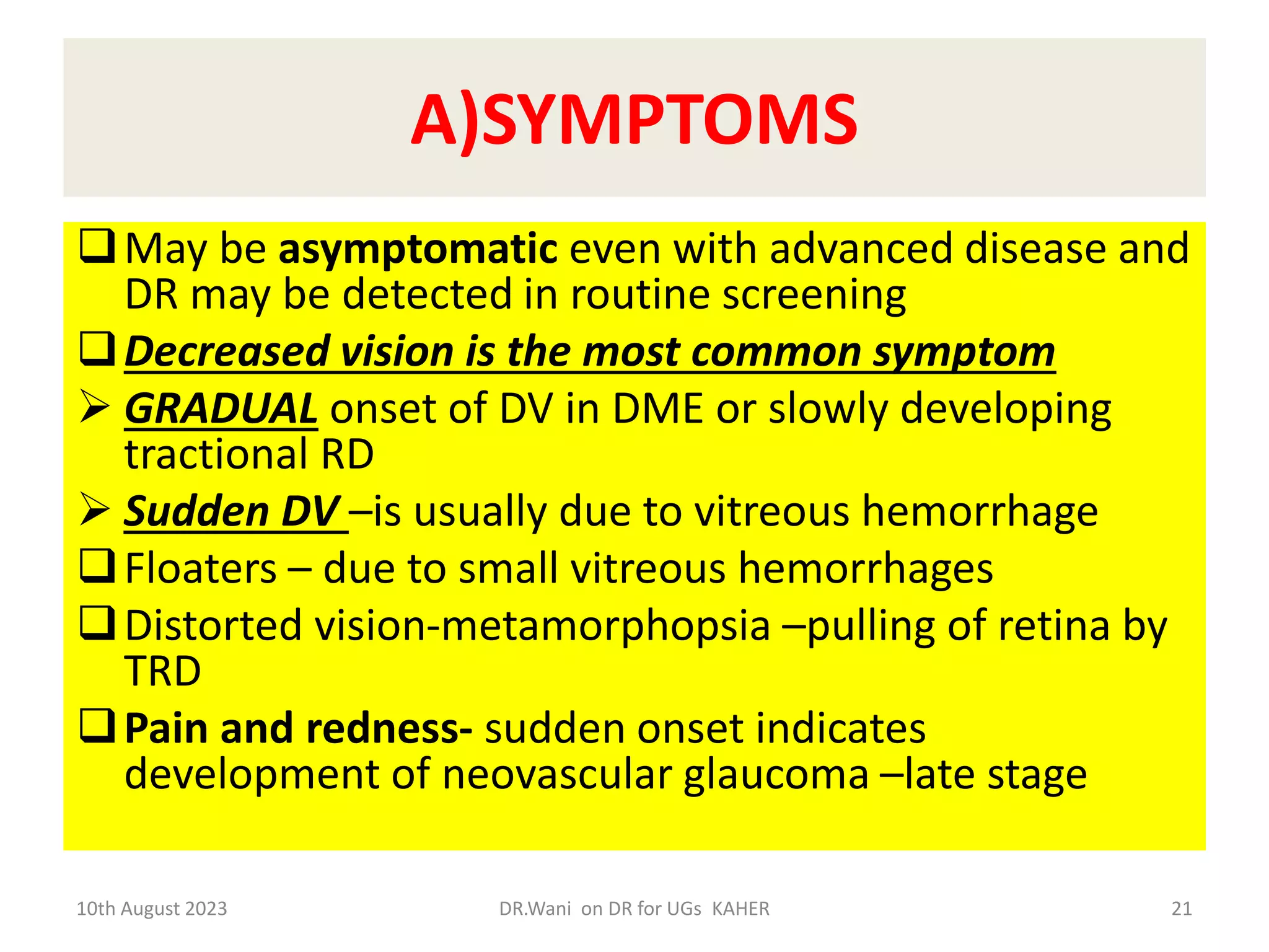 DR VIVEK WANI TALK ON DIABETIC RETINOPATHY FOR KLE MBBS STUDENTS UG ...