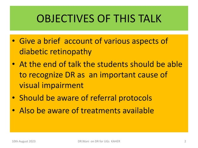 DR VIVEK WANI TALK ON DIABETIC RETINOPATHY FOR KLE MBBS STUDENTS UG ...