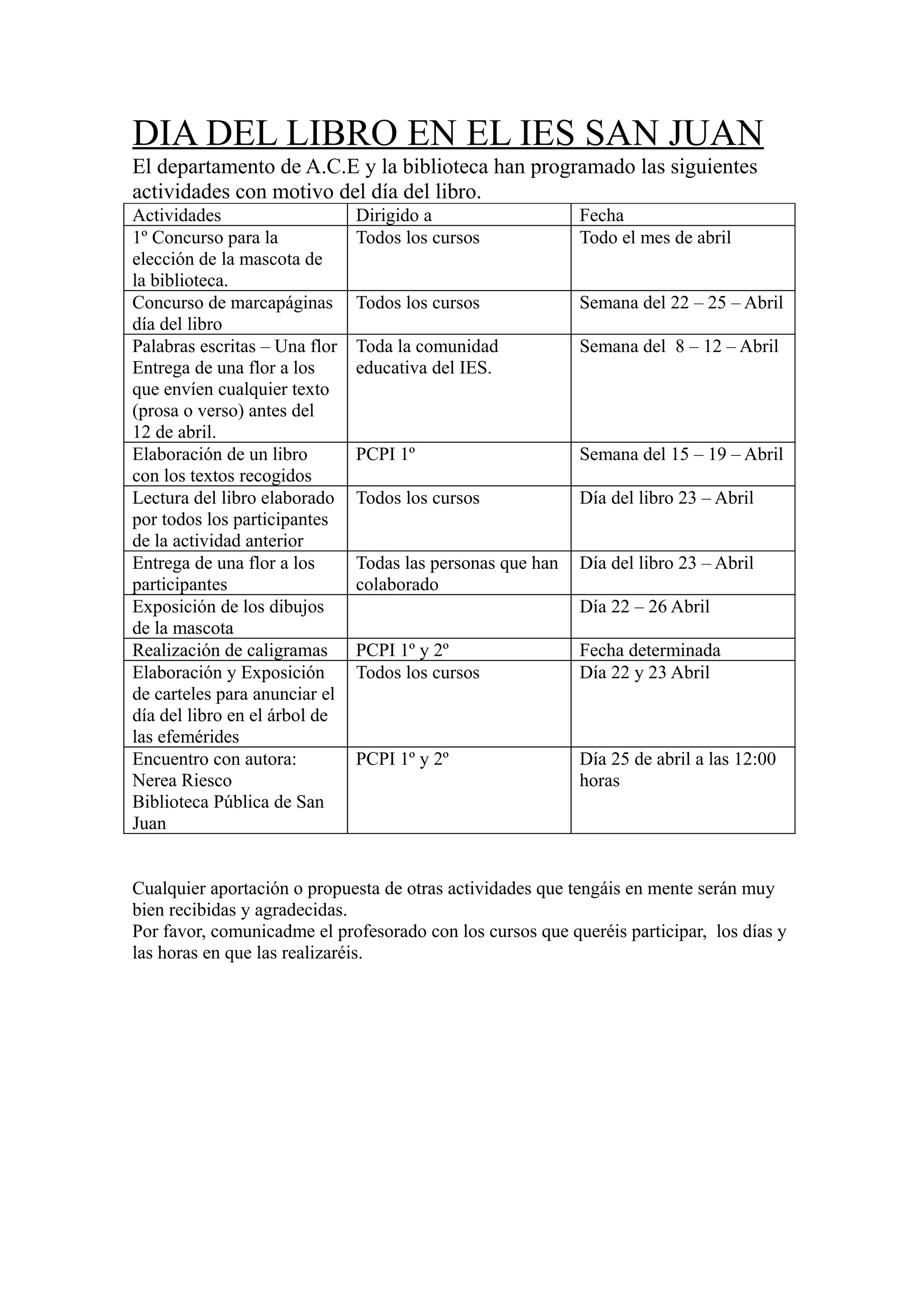 Actividades por el día del libro | PDF