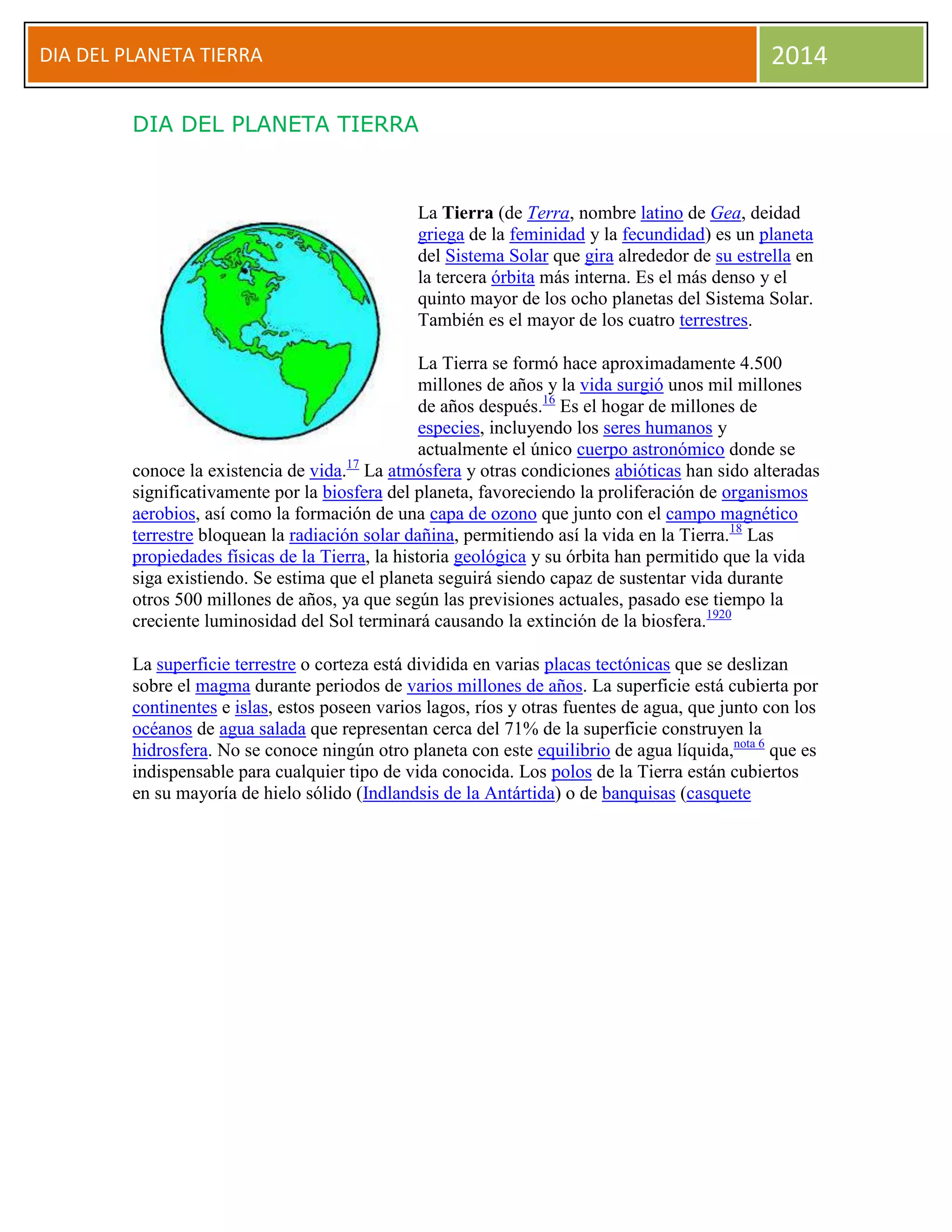 Dia del planeta tierra | DOCX