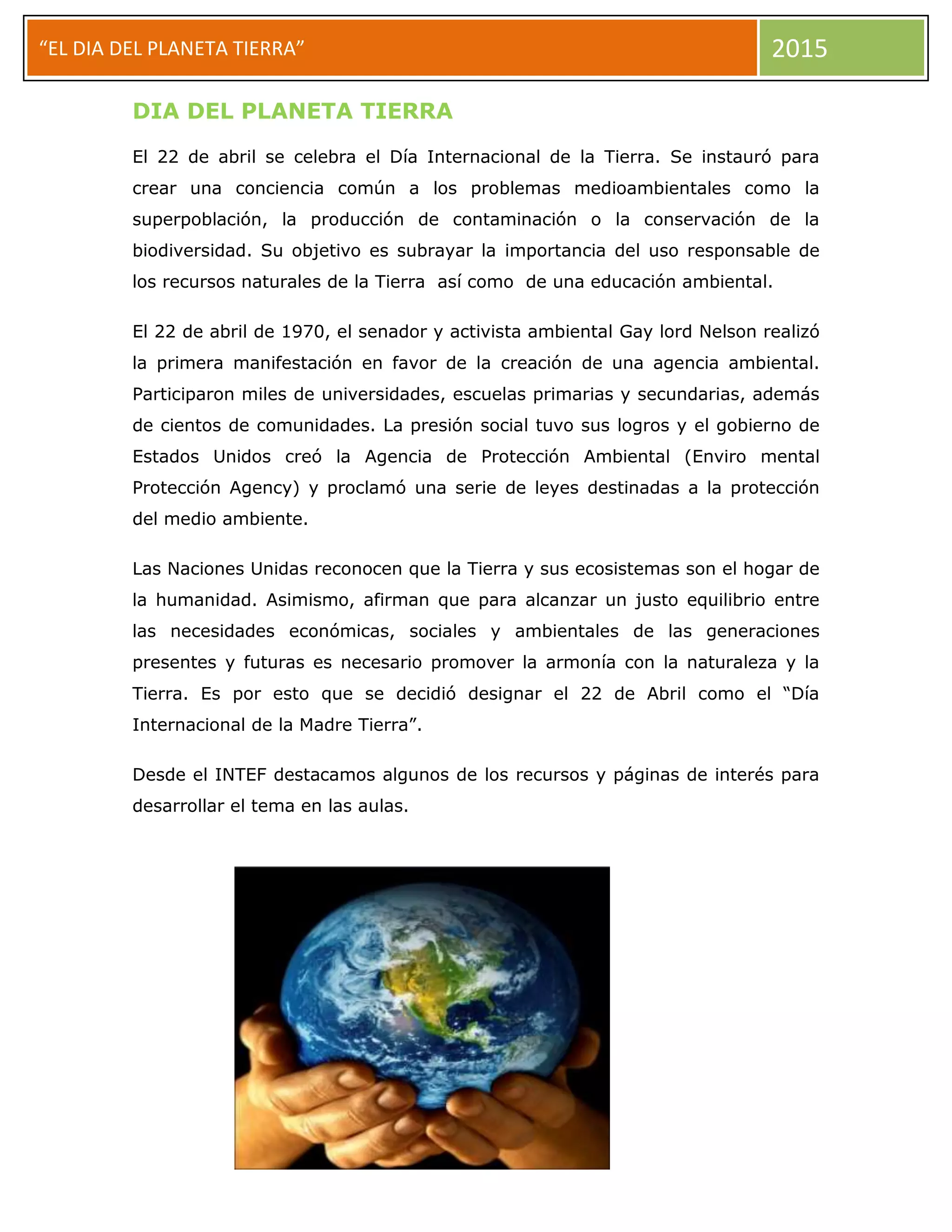 Dia del planeta tierra | DOCX