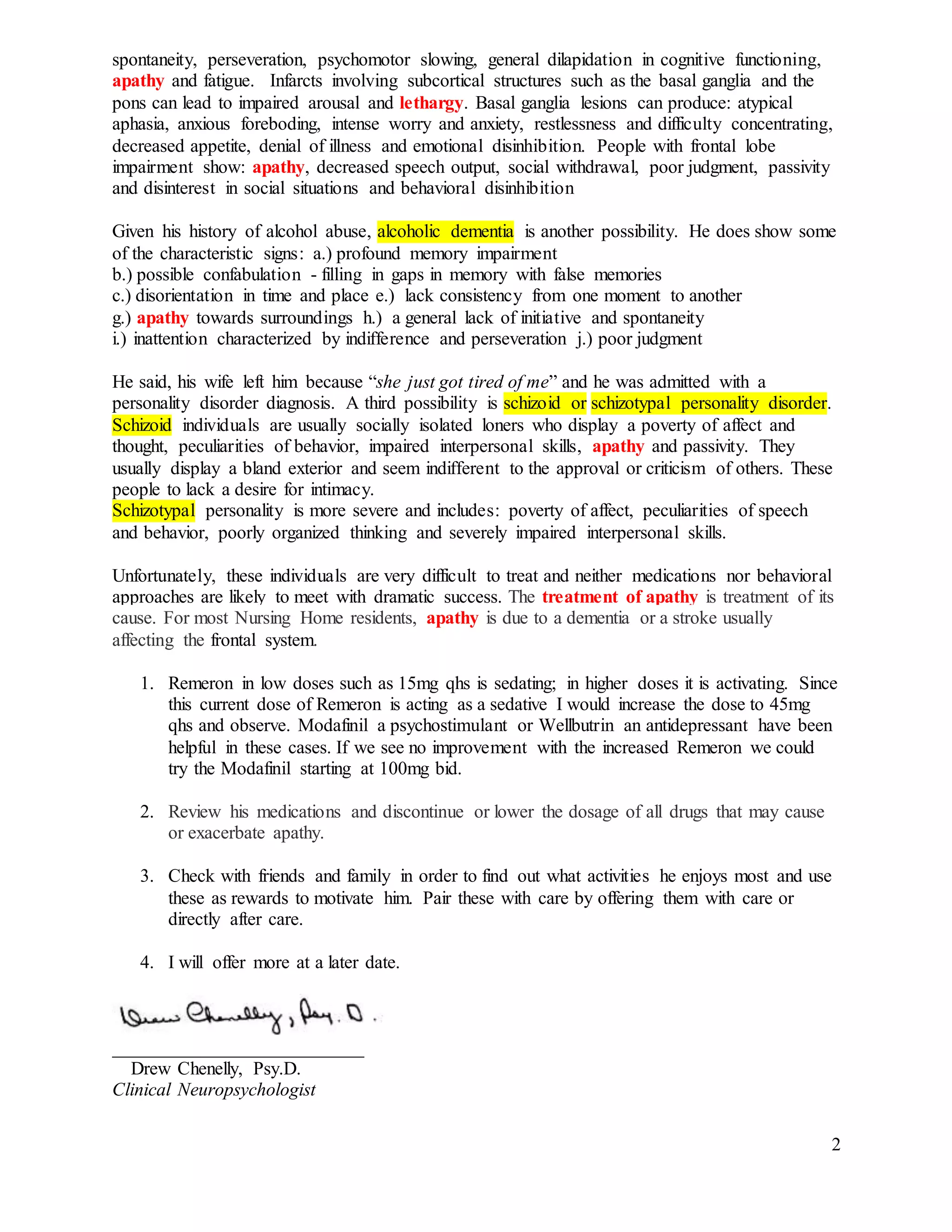 Diagnoses and Treatment of Apathy | DOCX