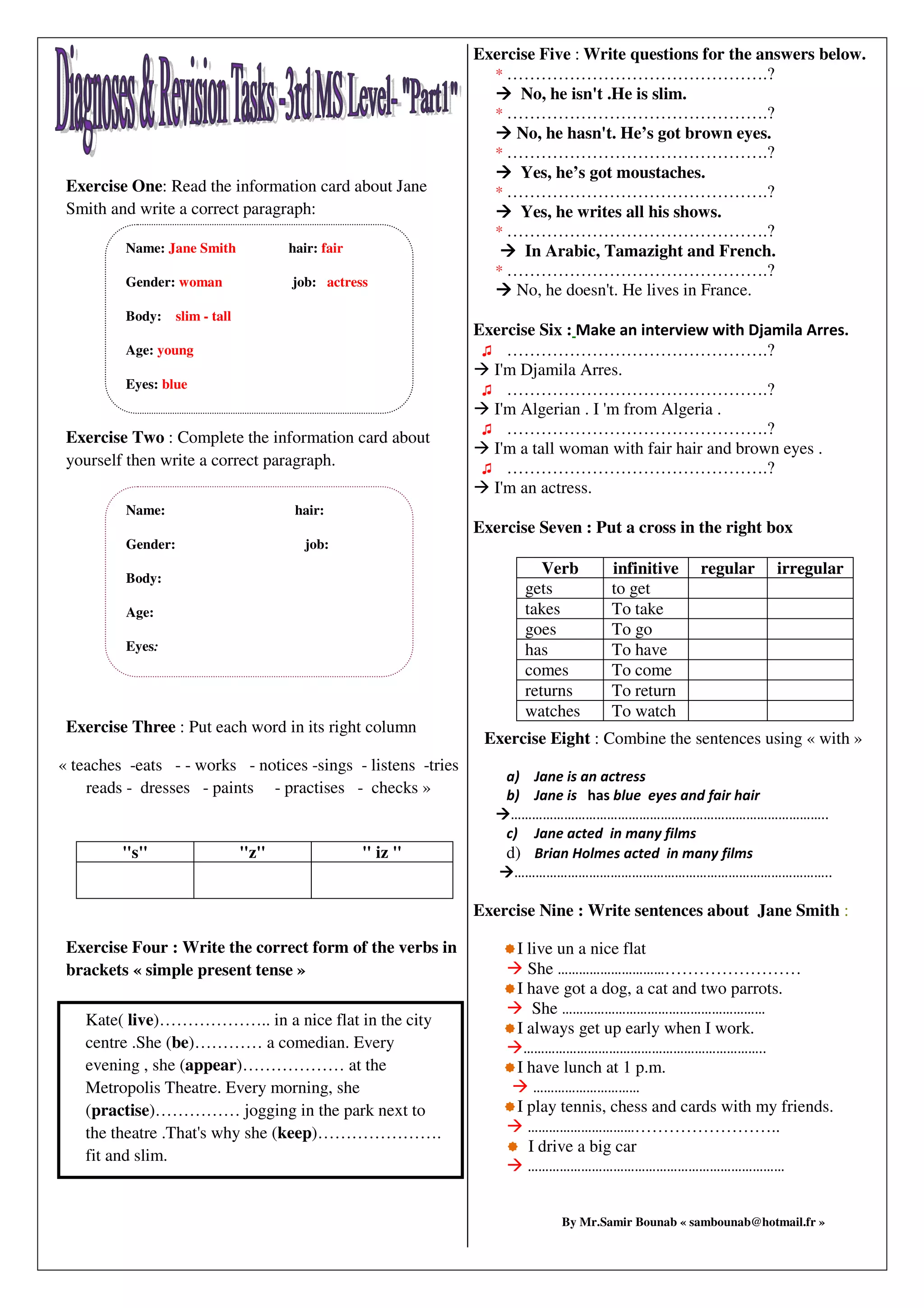 Diagnoses & revision exercises for the 3rd ms level part 1- | PDF