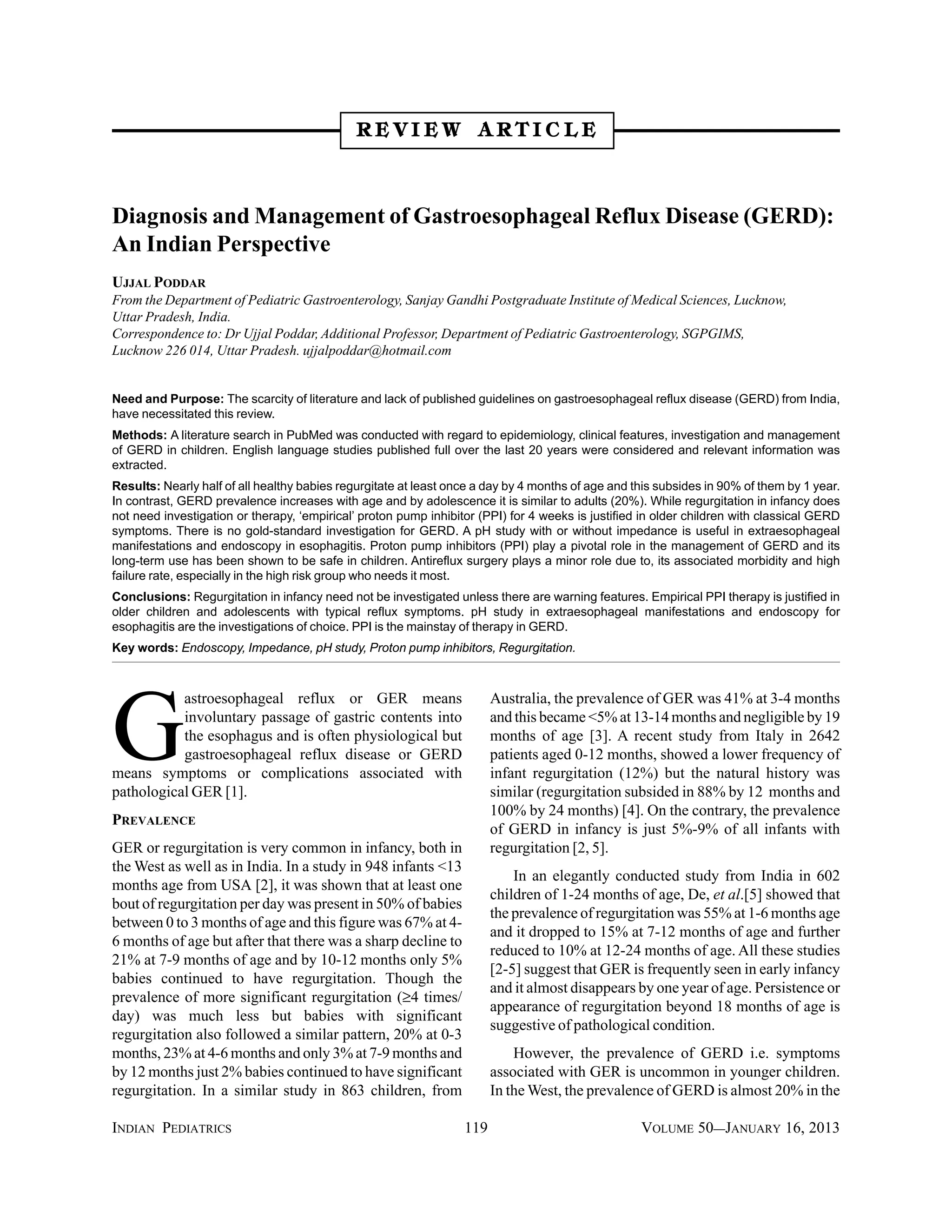 Diagnosis and management of gastroesophageal reflux disease (gerd) jan ...