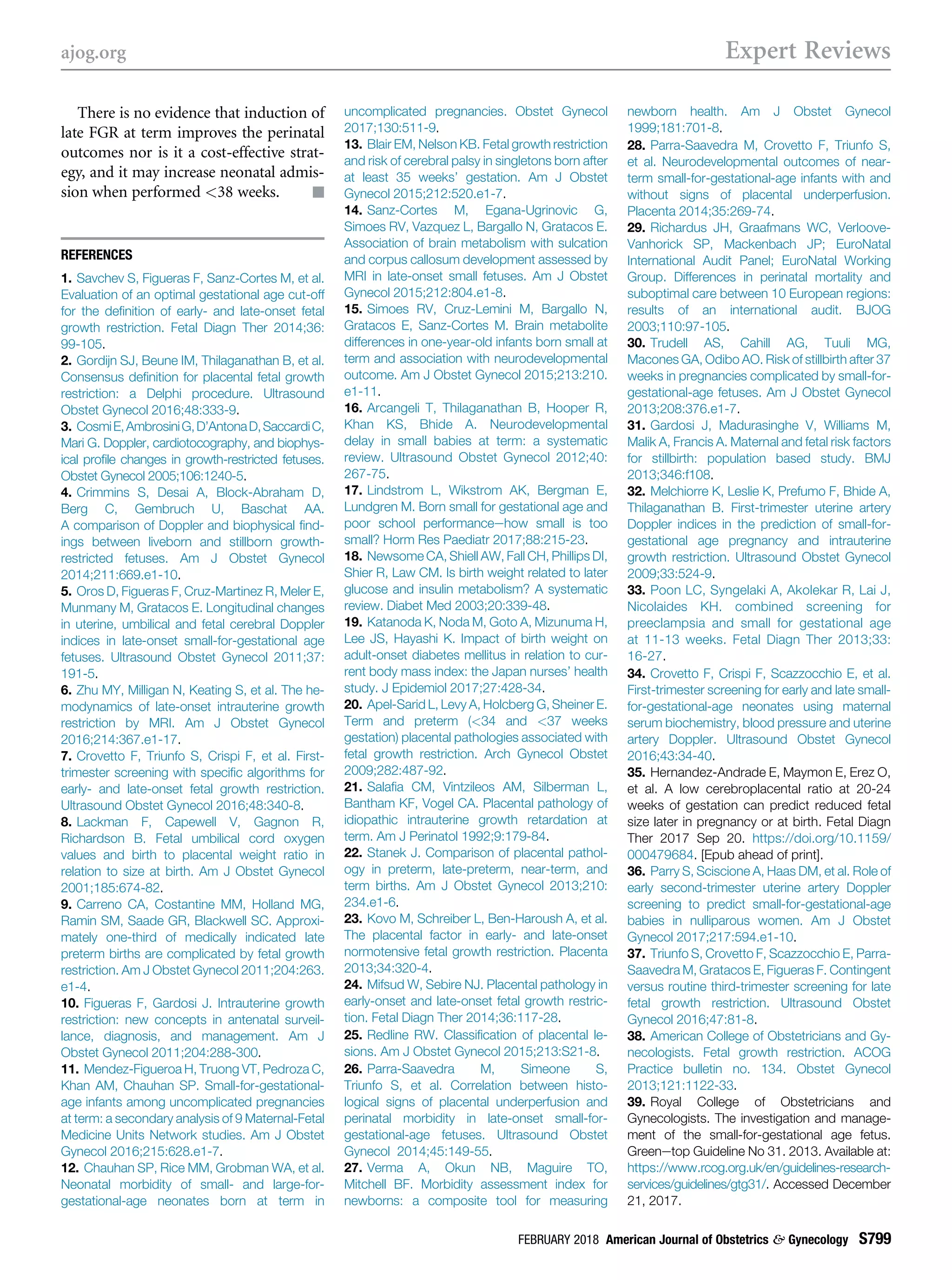 Diagnosis and surveillance of late onset fetal growth restriction 2018 ...